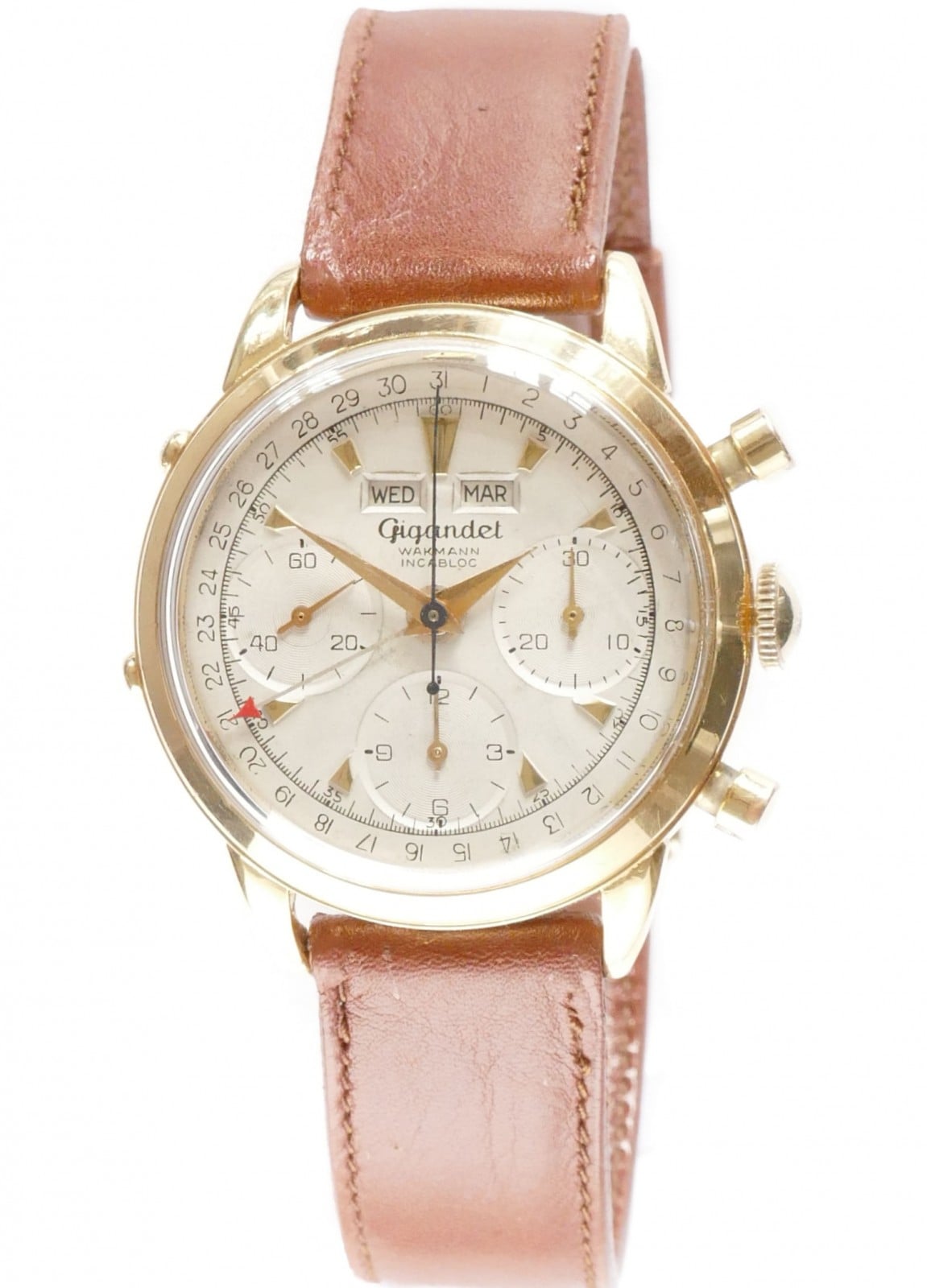 Charles Gigandet Wakmann 5042 Solid 18K Gold Vintage Chronograph